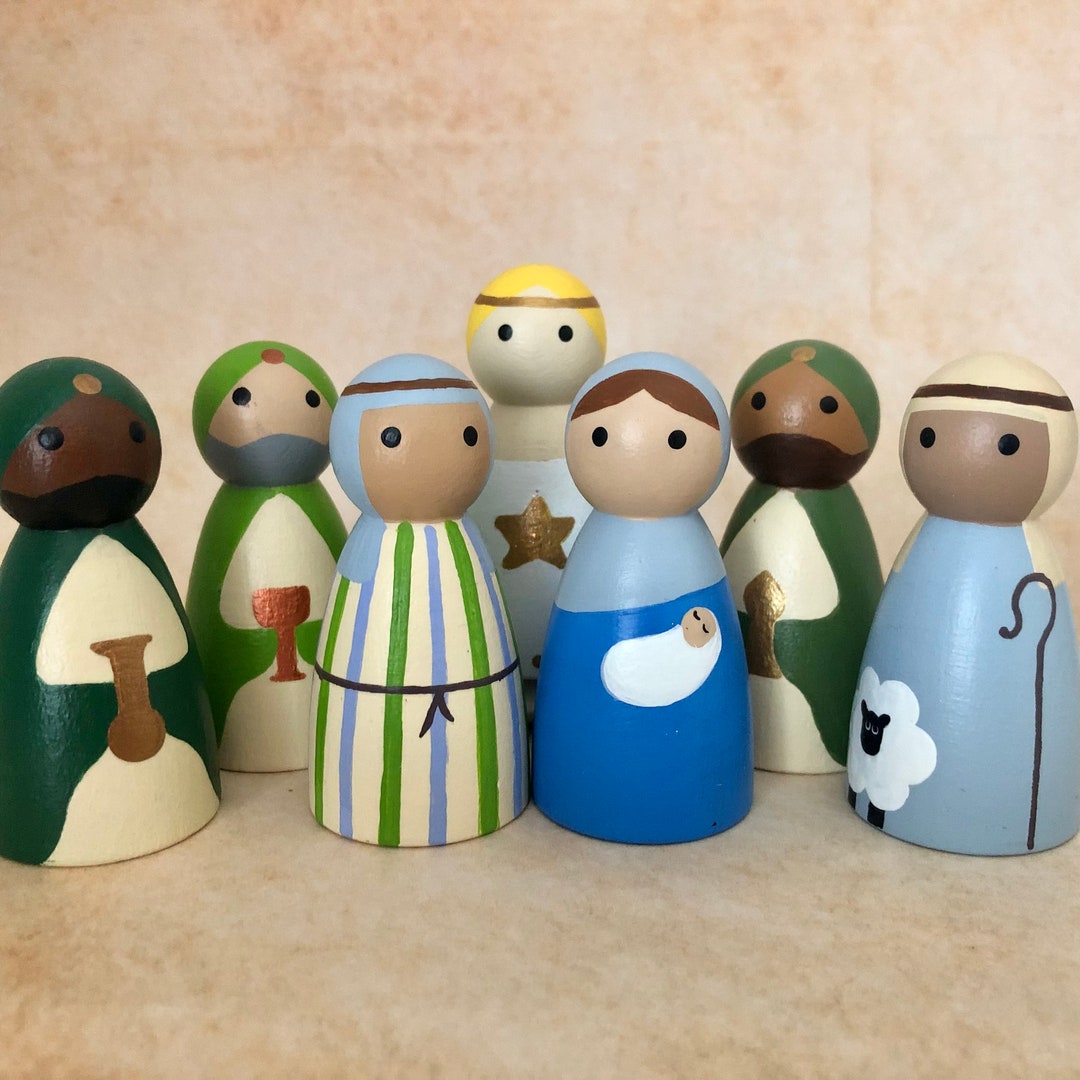 Peg Doll Nativity Set Hand Painted Wooden Peg Dolls - Etsy