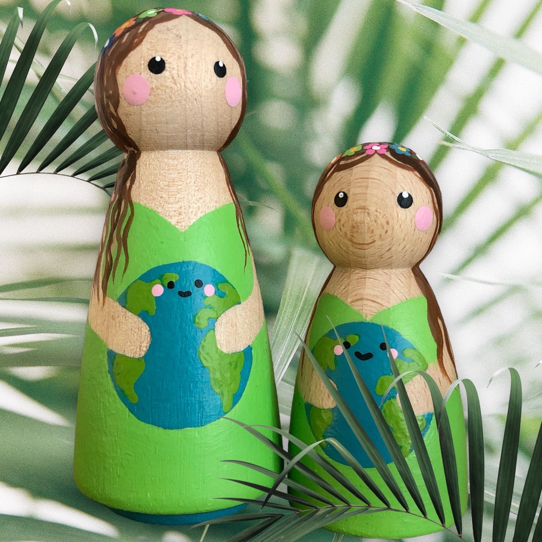 Mother Earth Wooden Peg Doll, Earth Day Toys, Eco Friendly Gift Inspo ...