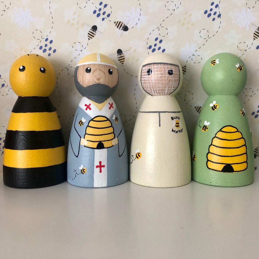 Hand-painted Bee Peg Dolls – Wooden Waldorf Figures, St Ambrose - Etsy