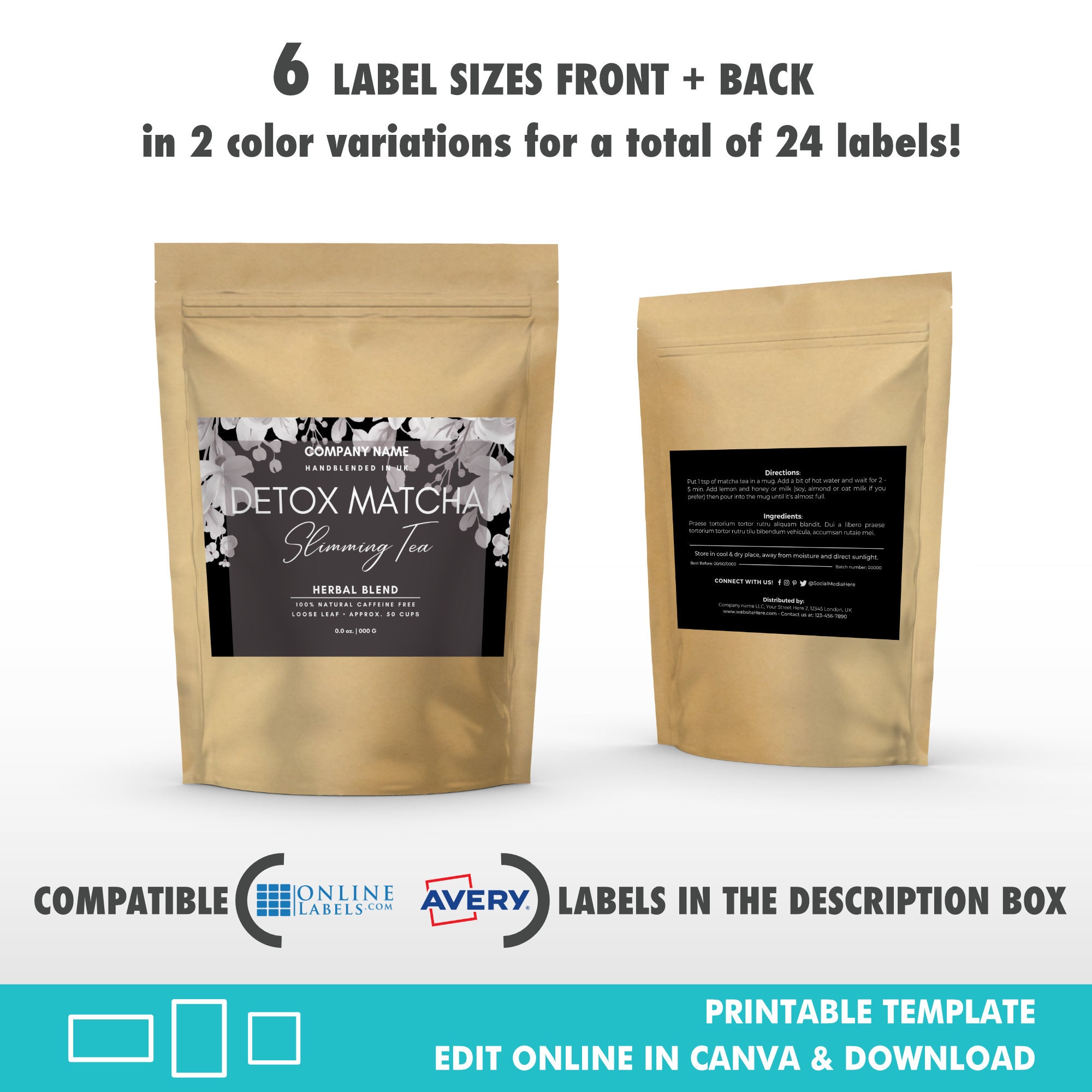 Editable Pouch Label Template 6 Sizes Bundle Custom Product - Etsy UK