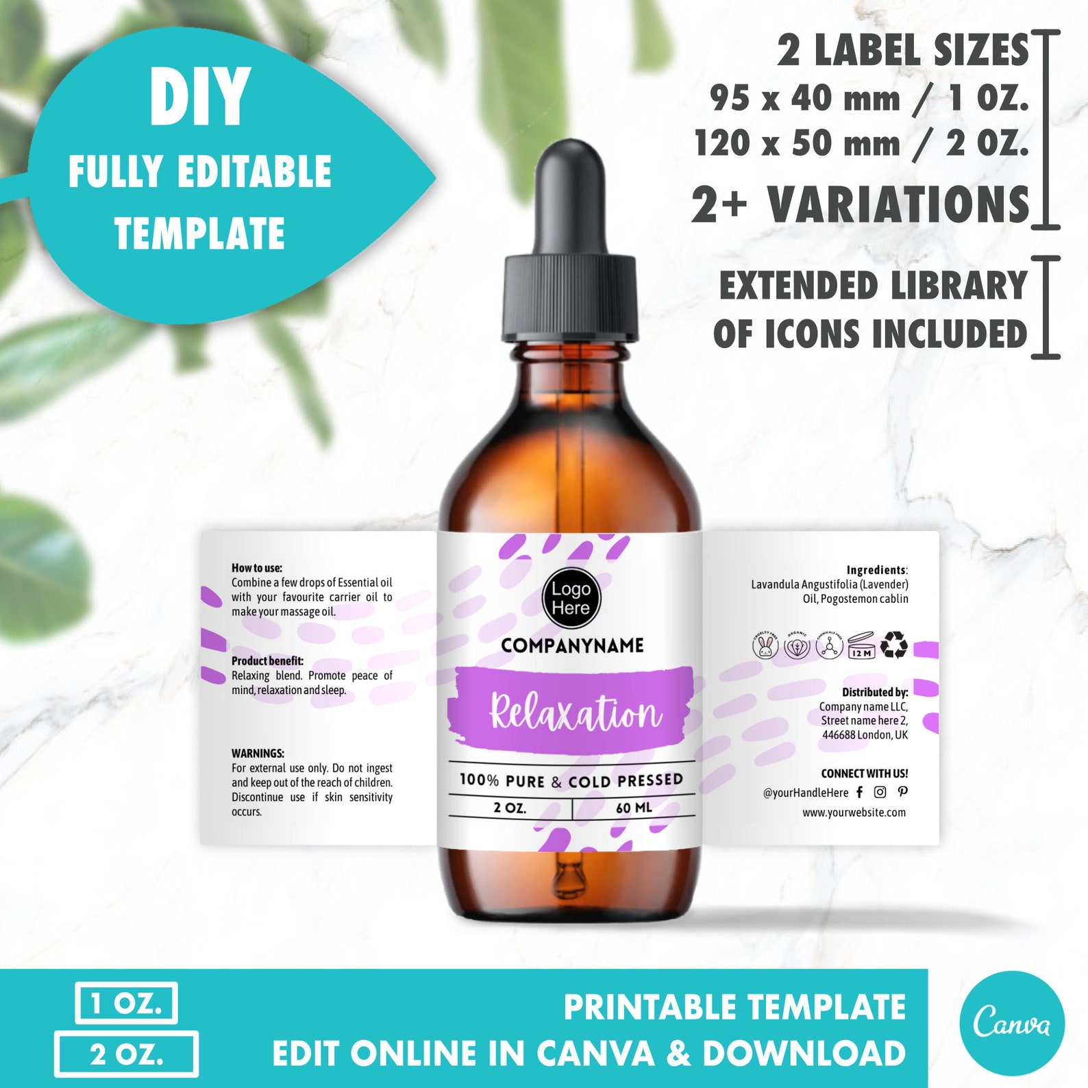 Editable 1 Oz 2 Oz Dropper Bottle Label Template For Etsy