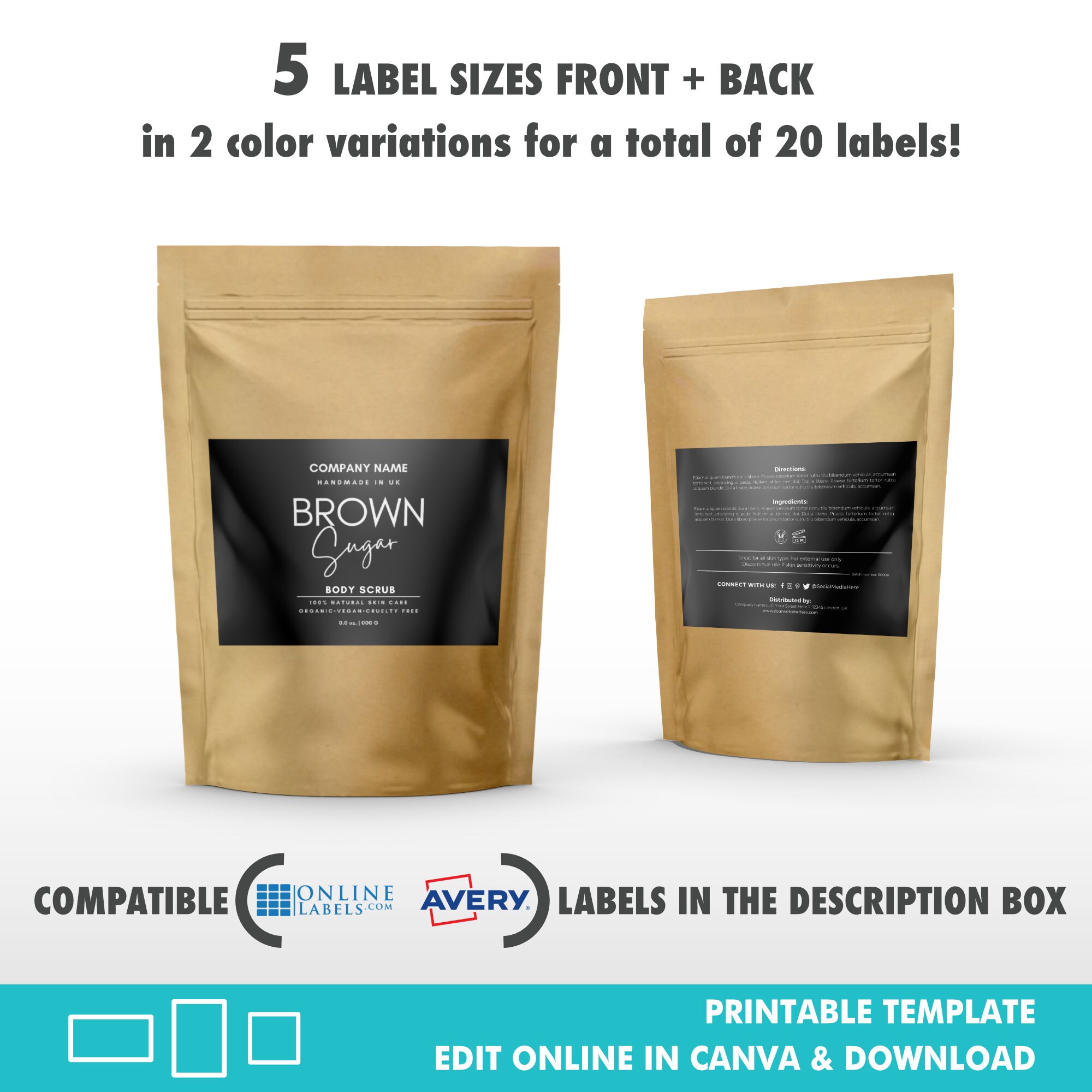 Editable Pouch Label Template 5 Sizes Bundle Elegant - Etsy Australia