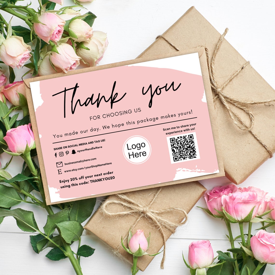 Thank You Card Template Editable and Printable, Business Card Design ...