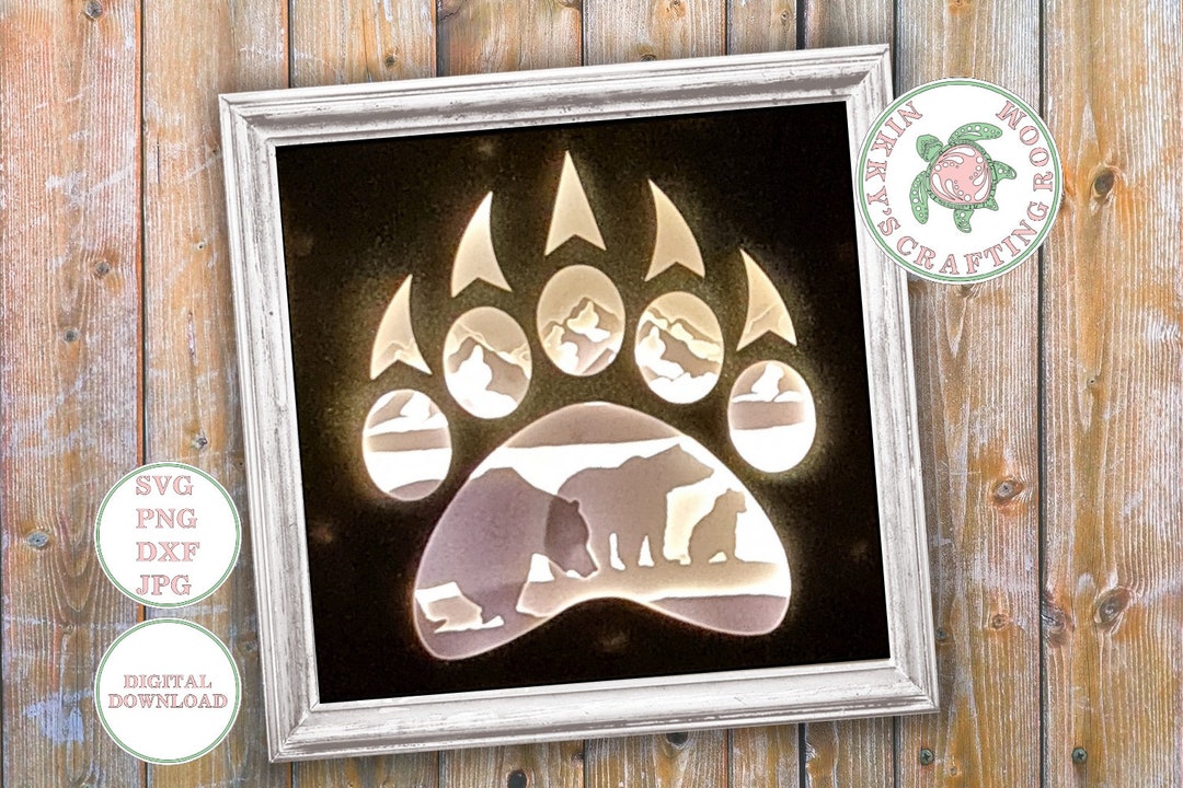 Arctic Bears, 3dd Shadow Box Svg, Light Box Template, Bear Paw, Digital ...
