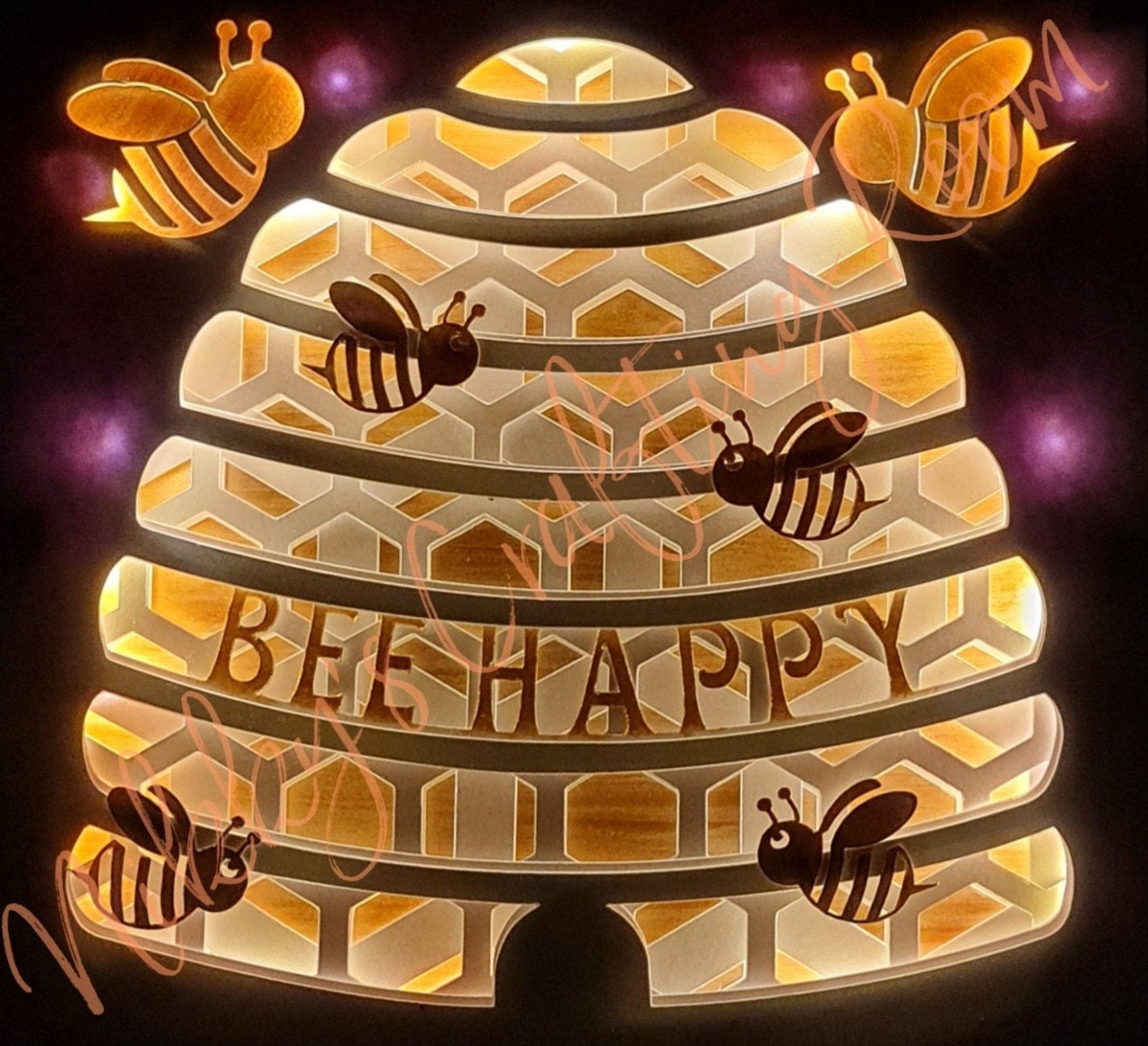 Bee Happy,3d Shadow Box Svg,light Box Template,digital,cricut Craft,bee ...