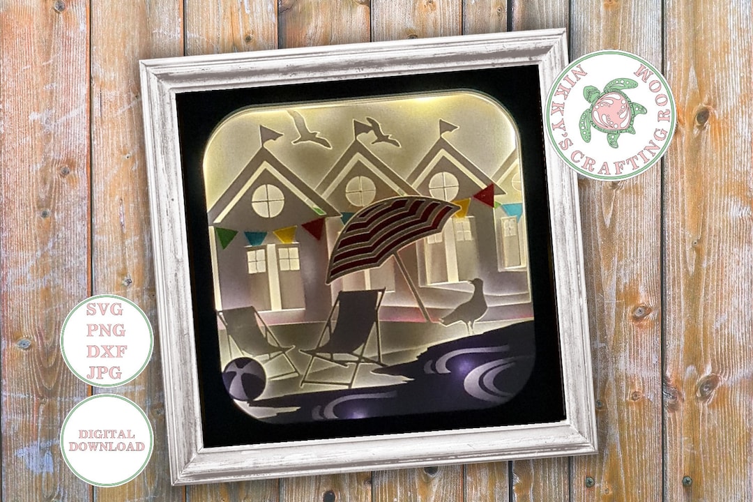Seaside Beach Hut Bunting Seagull Sea Waves Holiday 3d Shadowbox Light ...