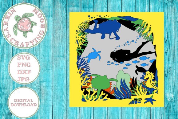 Scuba Diving,3d Shadow Box Svg,light Box Template,diy Paper Cut,digital ...