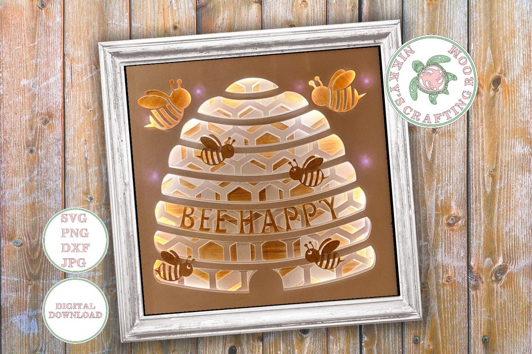 Bee Happy,3d Shadow Box Svg,light Box Template,digital,cricut Craft,bee ...