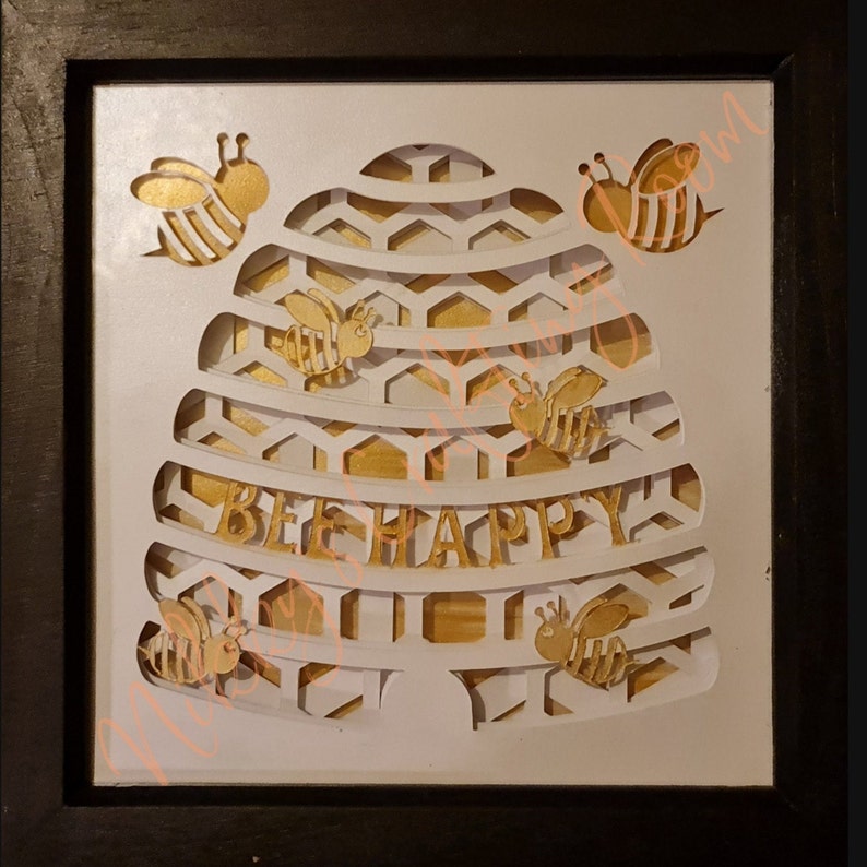 Bee Happy,3d Shadow Box Svg,light Box Template,digital,cricut Craft,bee ...