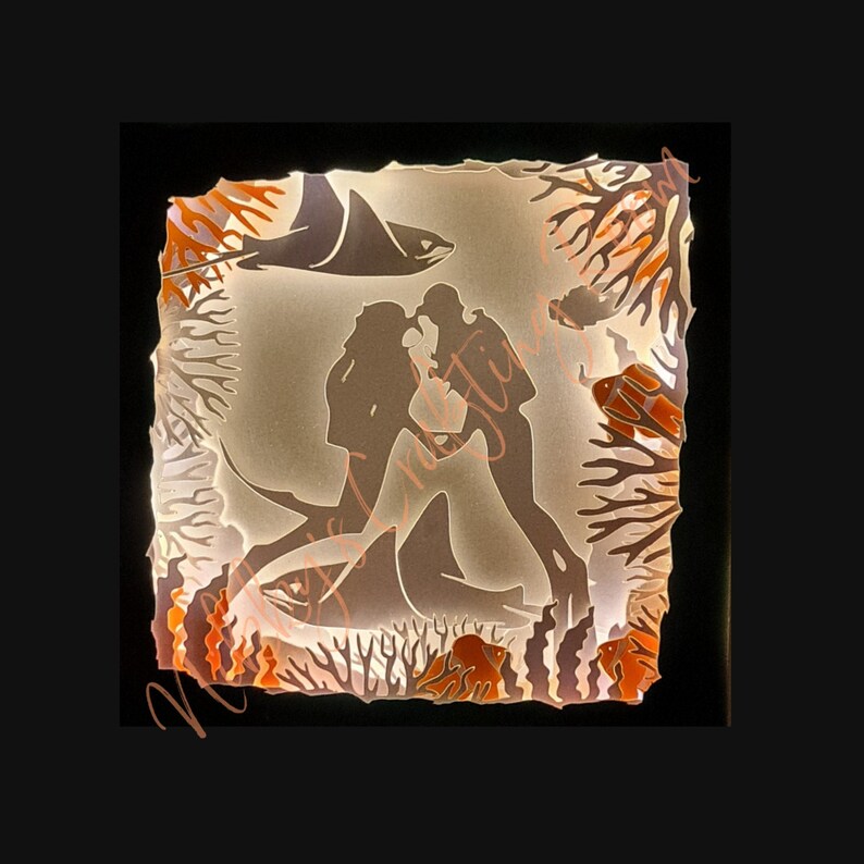 Scuba Diving With Rays 3D Shadow Box Svg,light Box Template,digital ...