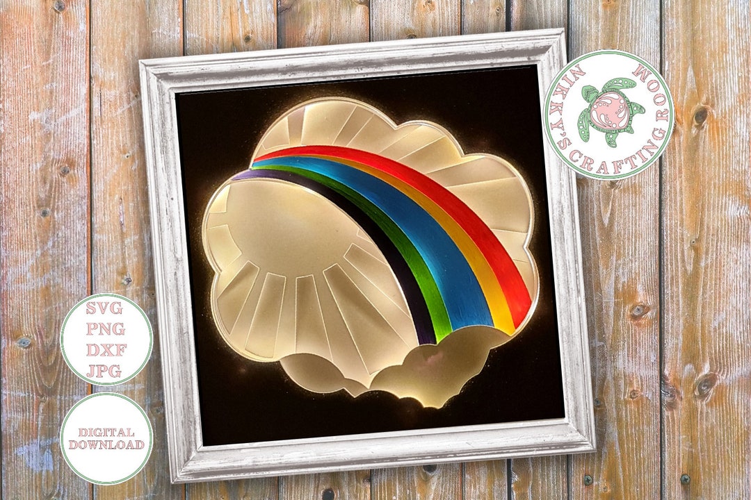 Rainbow 3D Shadow Box Svg,light Box Template,digital Download ...