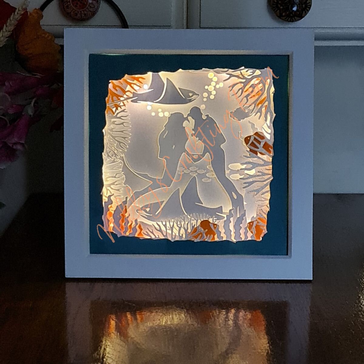 Scuba Diving With Rays 3D Shadow Box Svg,light Box Template,digital ...