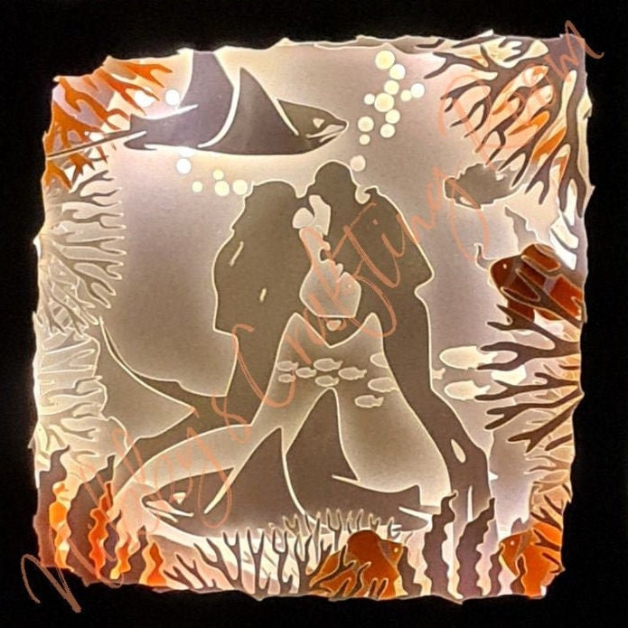 Scuba Diving With Rays 3D Shadow Box Svg,light Box Template,digital ...