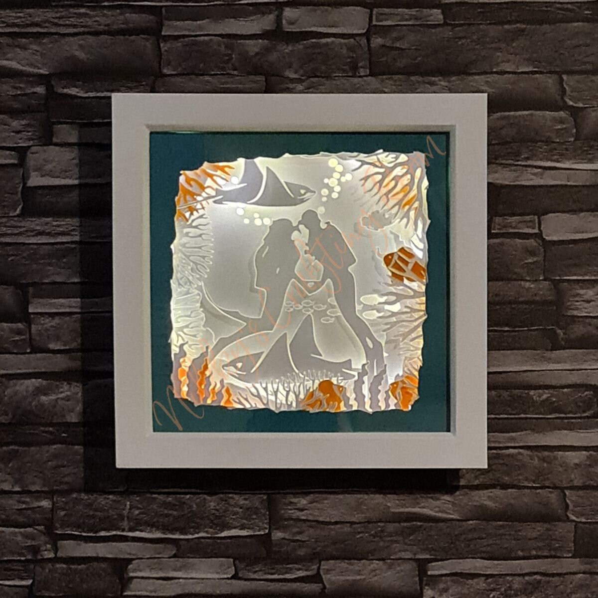 Scuba Diving With Rays 3D Shadow Box Svg,light Box Template,digital ...