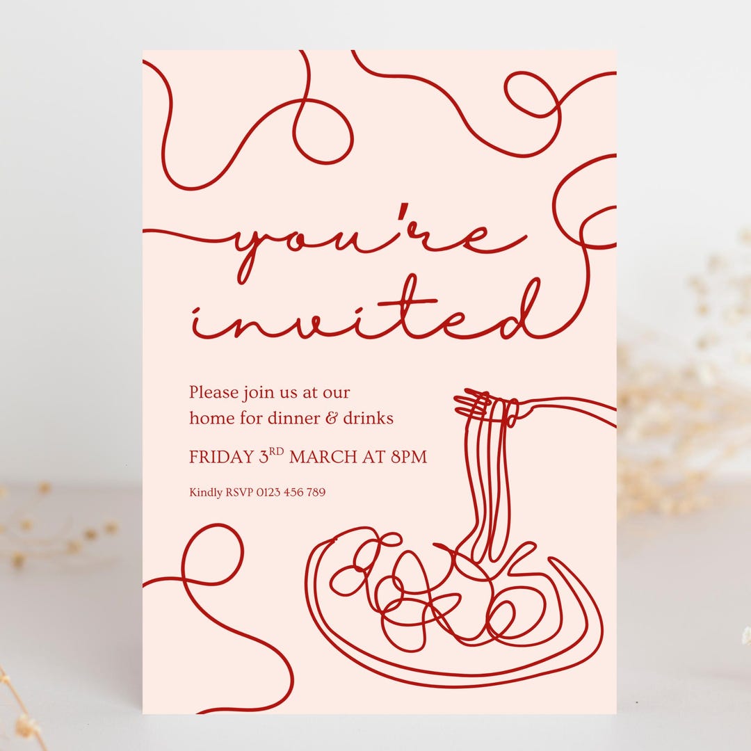 Editable Pasta Dinner Party Invitation Template | Red Cream Modern ...