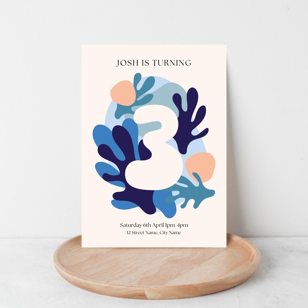 Matisse Birthday Invitation Template | Modern Blue Party (digital ...