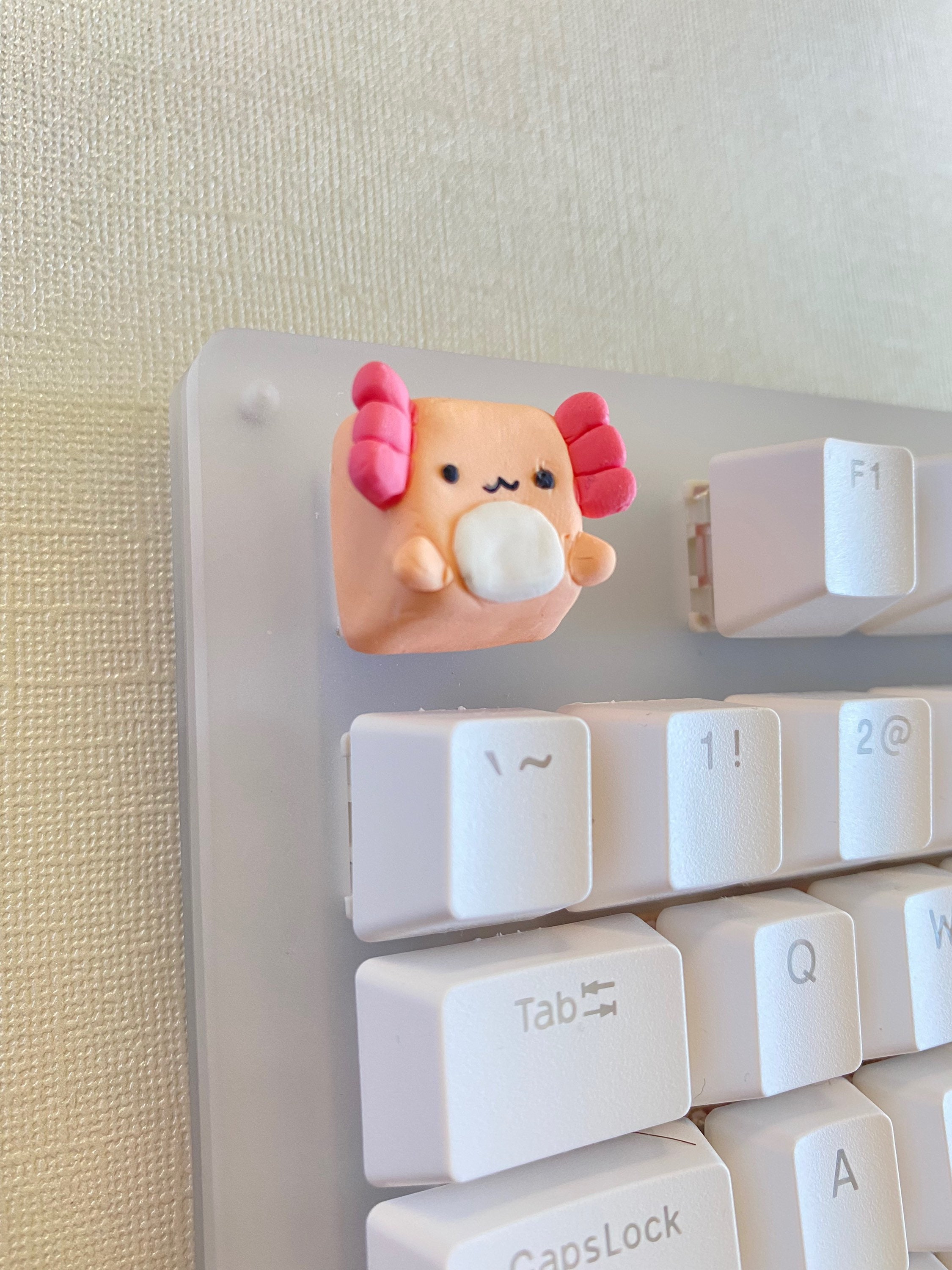 Squishy Peach Axolotl Kawaii Key Cap | Keebs | Cute Keycaps | Clay ...