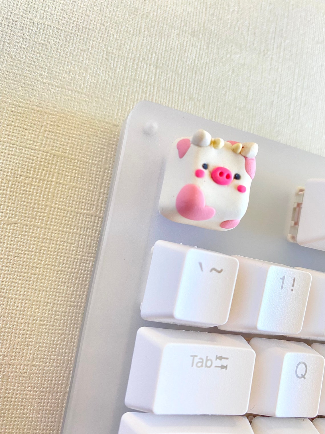 Strawberry Cow Artisan Kawaii Key Cap | Keebs | Cute Keycaps | Clay ...