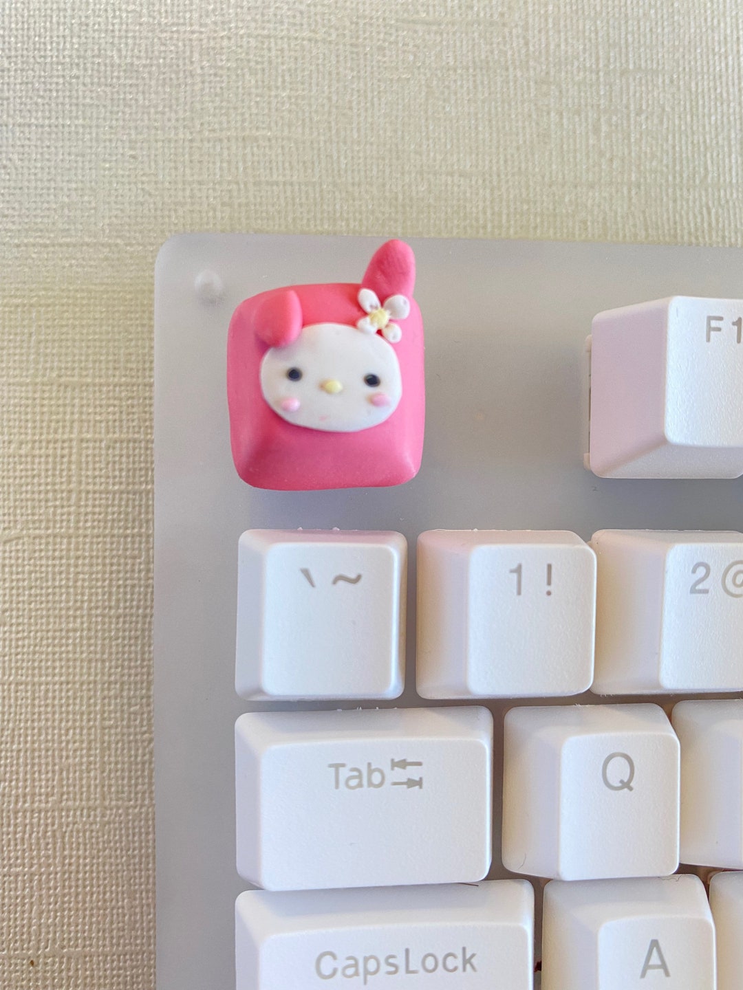 Pink Bunny Daisy Kawaii Key Cap | Keebs | Cute Keycaps | Clay Keycaps ...