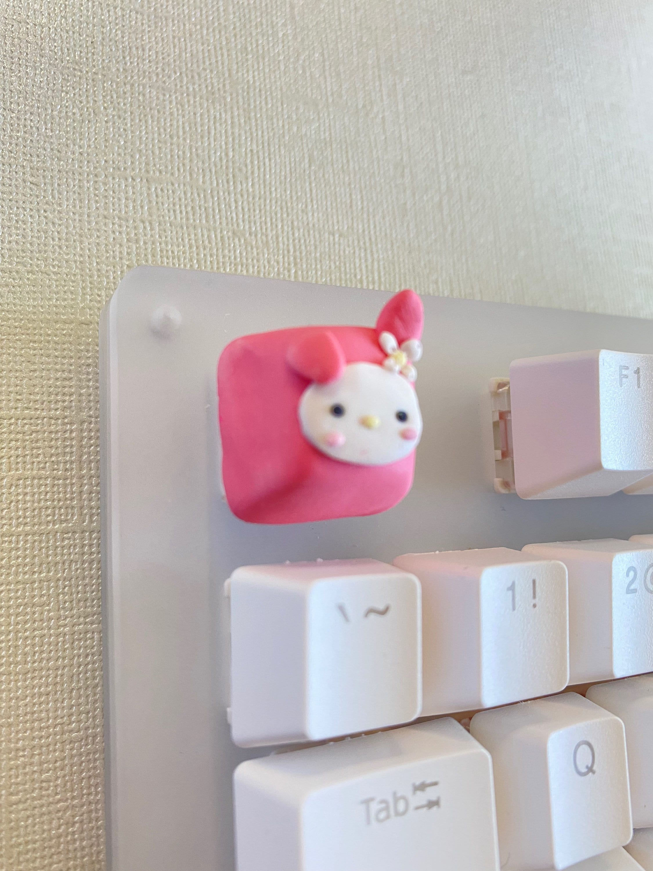 Pink Bunny Daisy Kawaii Key Cap Keebs Cute Keycaps Clay Keycaps OEM ...