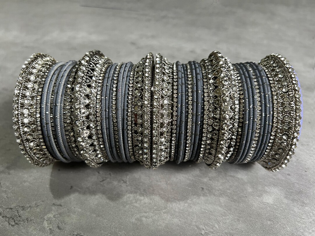 Grey Bangles, Silver and Grey Bangles, Bridal Choora, High Quality ...