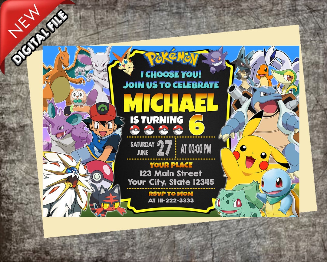 Pokemon Invitation, Personalized Invitation 5x7 or 4x6 - Etsy