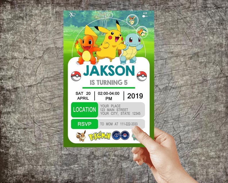 Invitación de Pokémon, invitación personalizada de 5 x 7 o 4 x 6 - Etsy ...