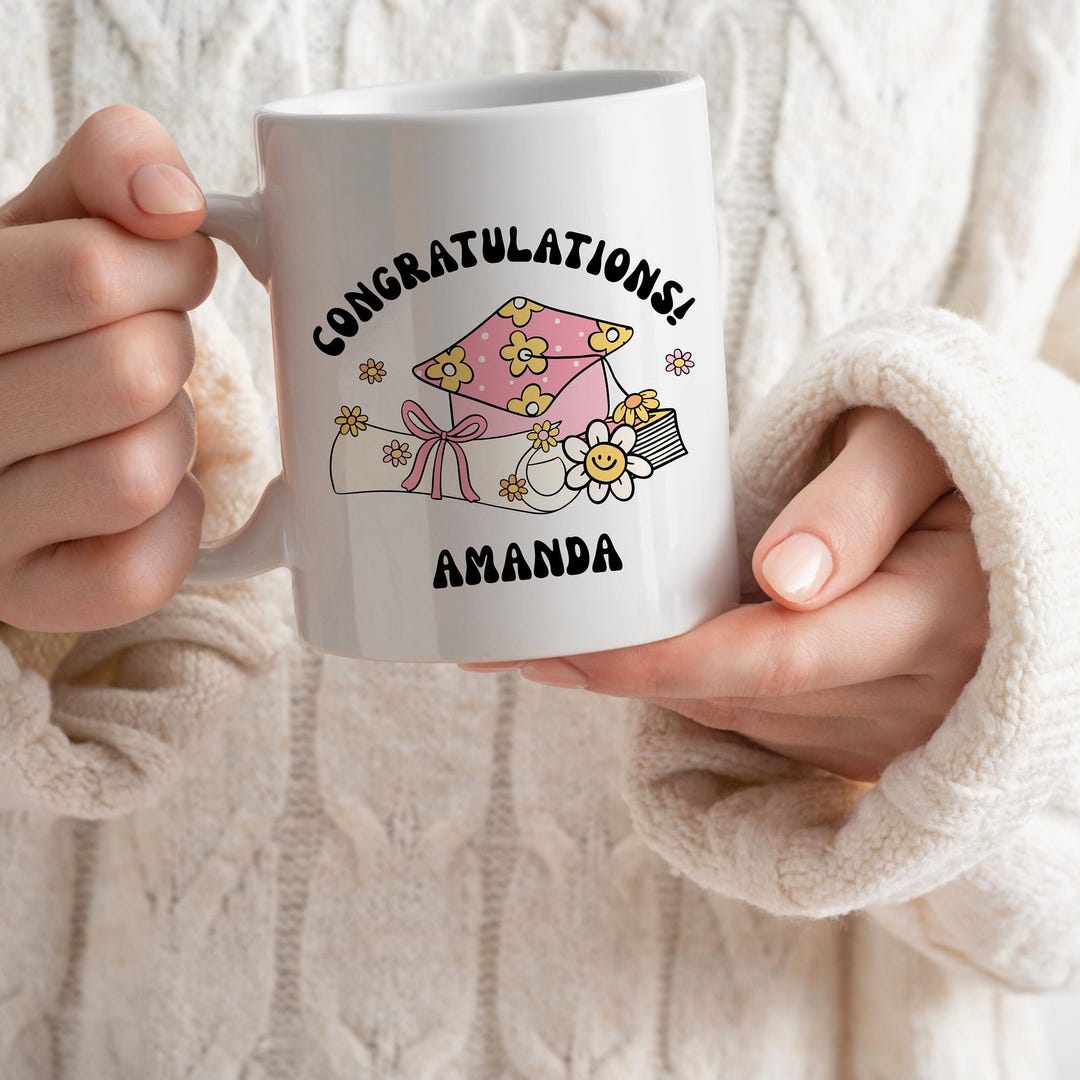 Personalised Graduation Congratulations Mug Colourful Yellow and Pink ...