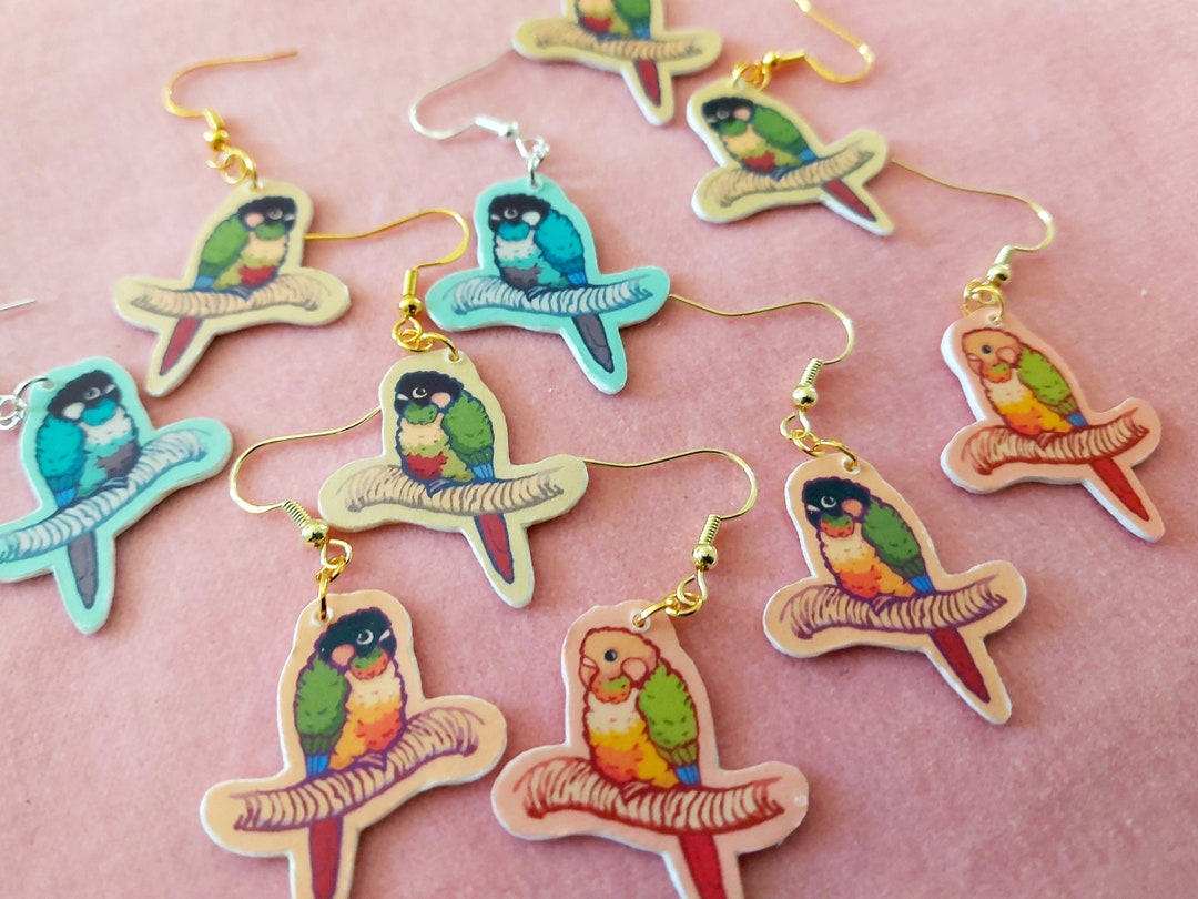 Green Cheek Conure Earrings - Customizable - Handmade - Etsy