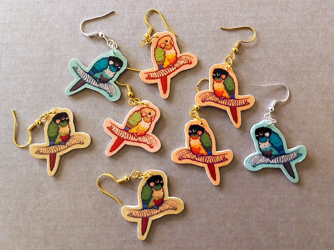 Green Cheek Conure Earrings Customizable Handmade - Etsy
