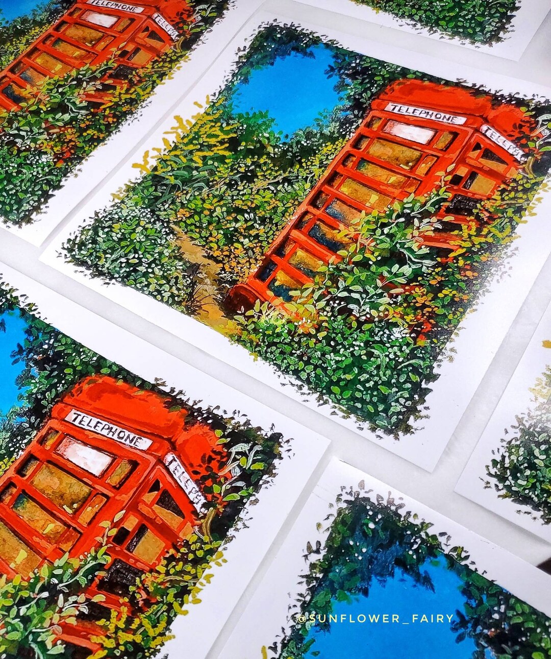 Hand Painted 10x10 Overgrown Phonebooth Gouche Print, Art Print, Art ...