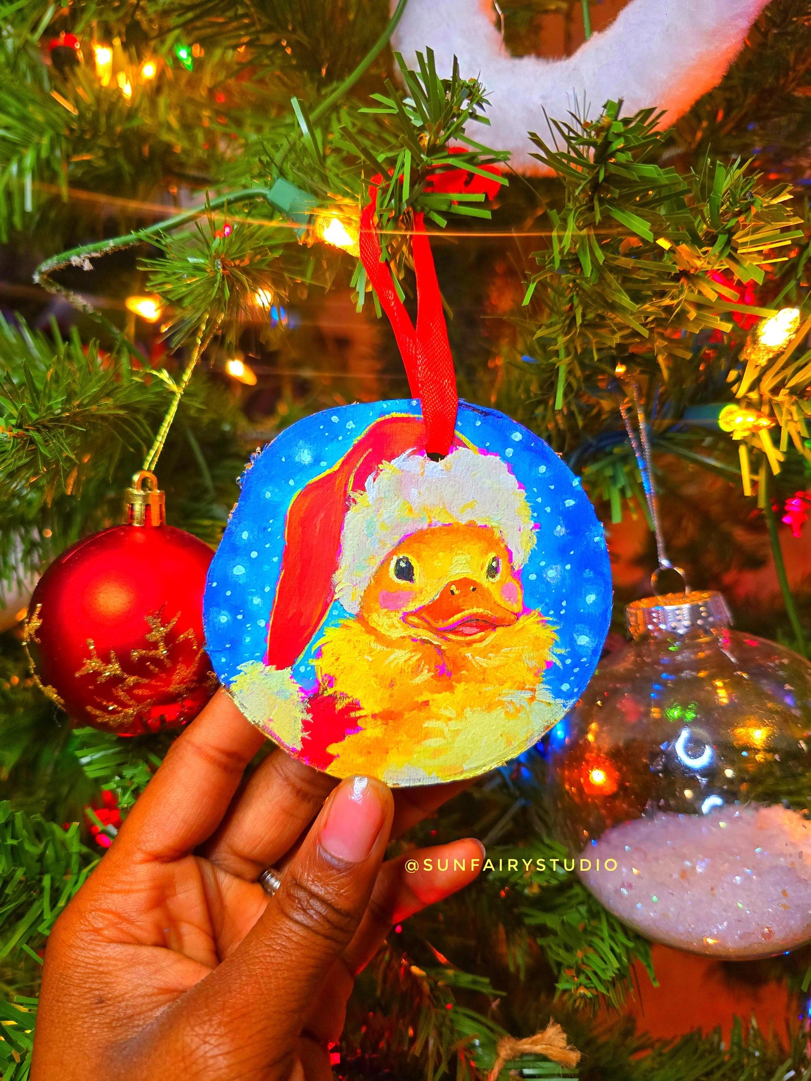Hand Painted Ducky Friends Ornament, Wooden Slice Painting, Christmas ...