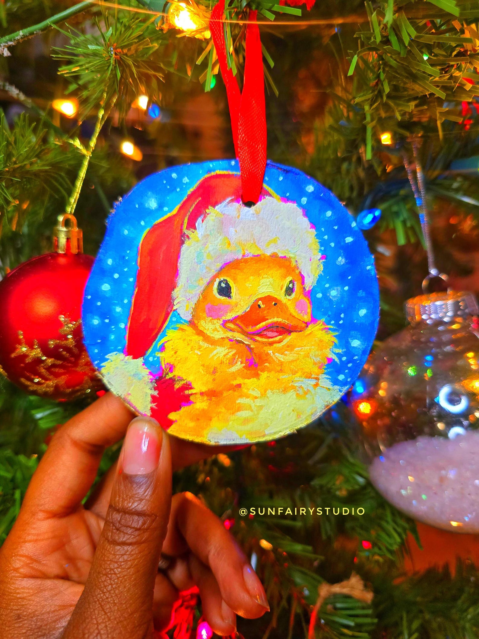 Hand Painted Ducky Friends Ornament, Wooden Slice Painting, Christmas ...
