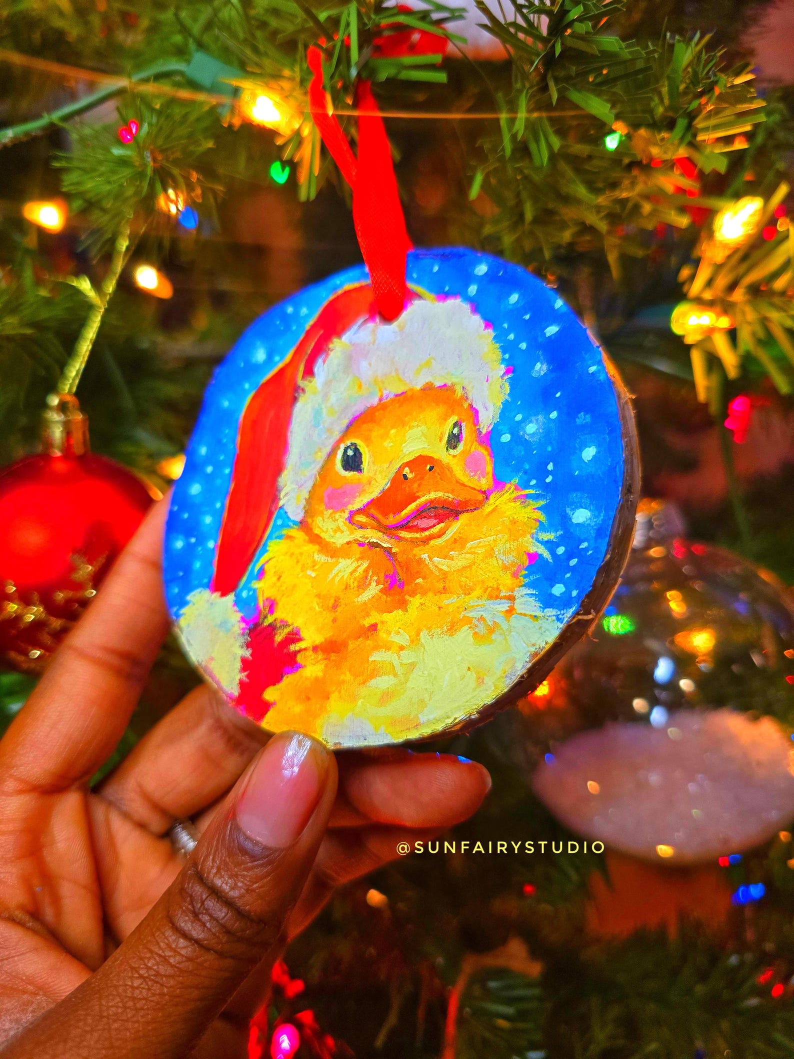 Hand Painted Ducky Friends Ornament, Wooden Slice Painting, Christmas ...