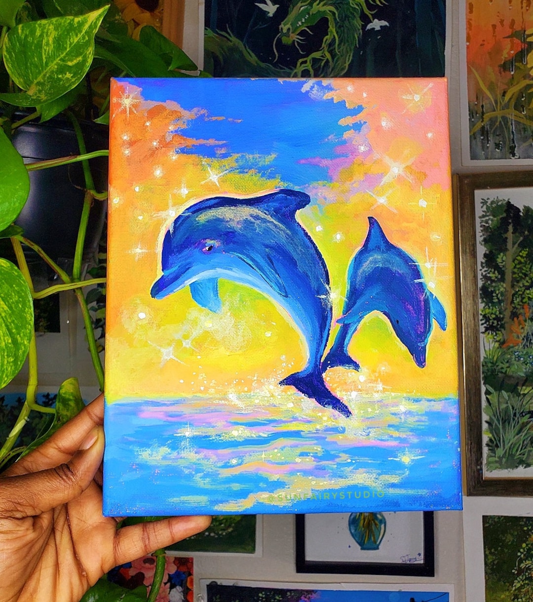 Magical Dolphin Painting, Original Art, Dolphin Art, Acrylic Painting ...