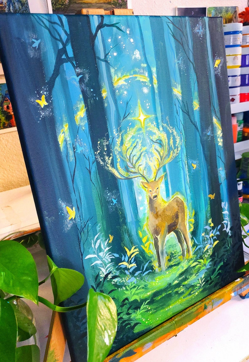 Guardian of the Forest, Magical Deer Print, Gouache Art, Enchanted ...