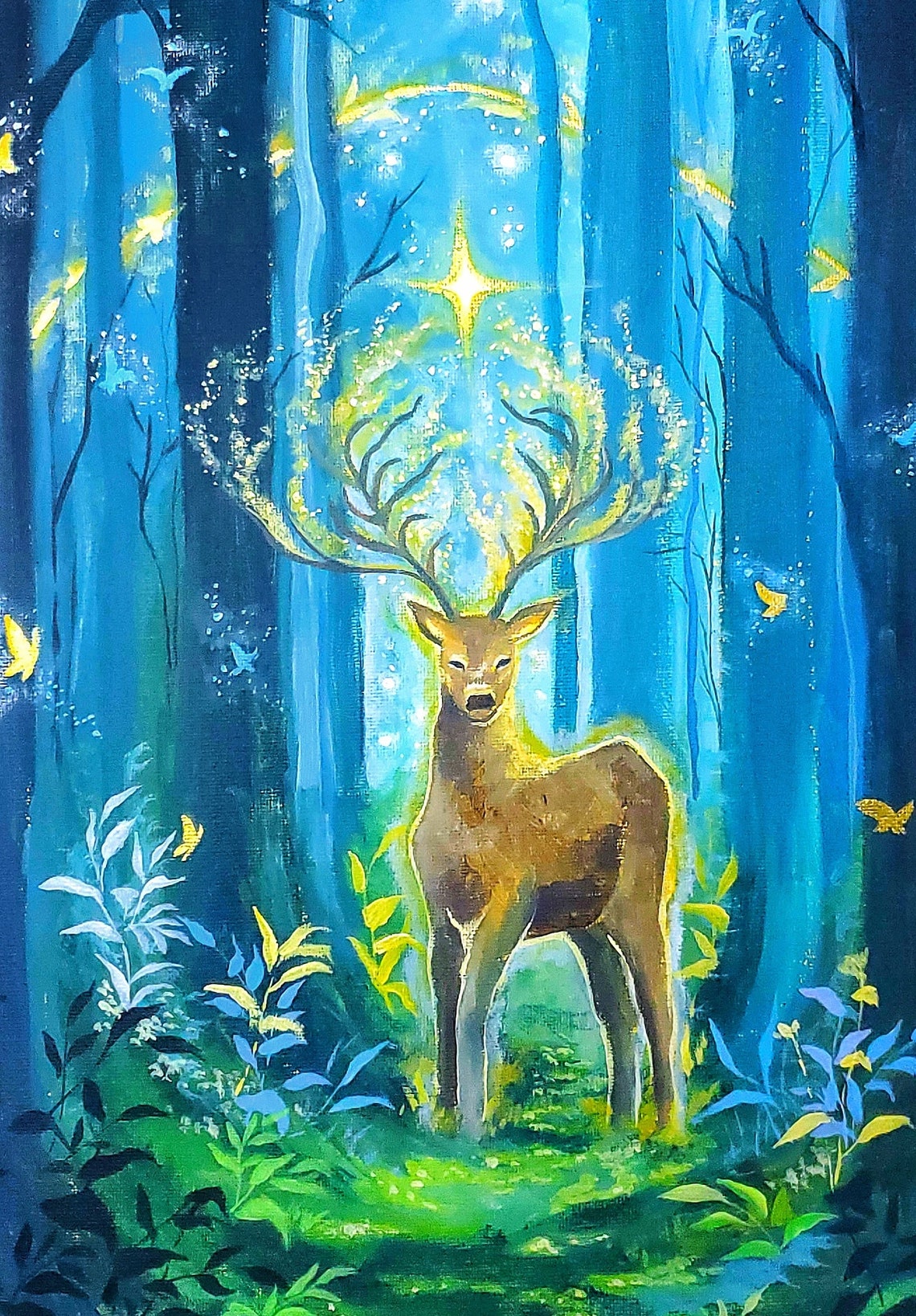 Guardian of the Forest, Magical Deer Print, Gouache Art, Enchanted ...
