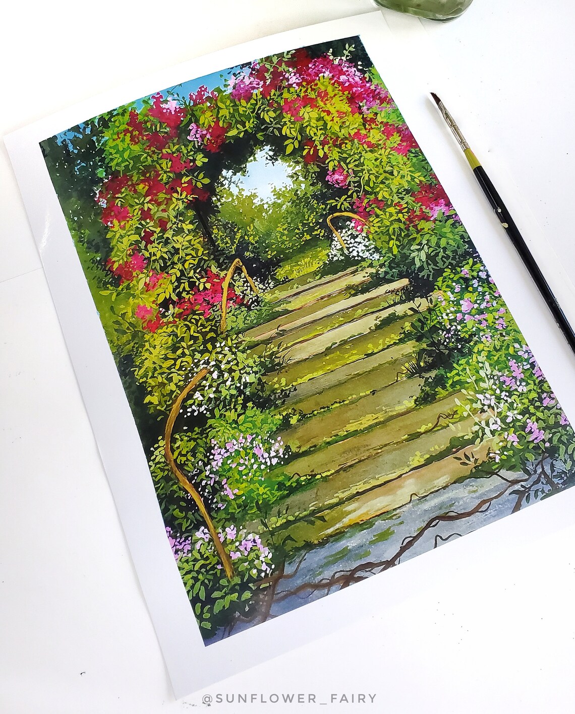 Hand Painted Overgrown Steps, Nature Art, Gouache Painting, Overgrown ...