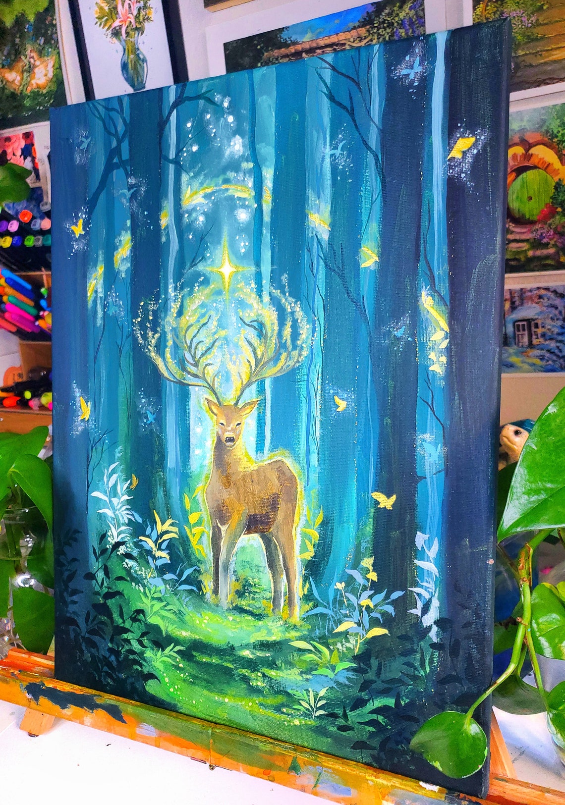 Guardian of the Forest, Magical Deer Print, Gouache Art, Enchanted ...