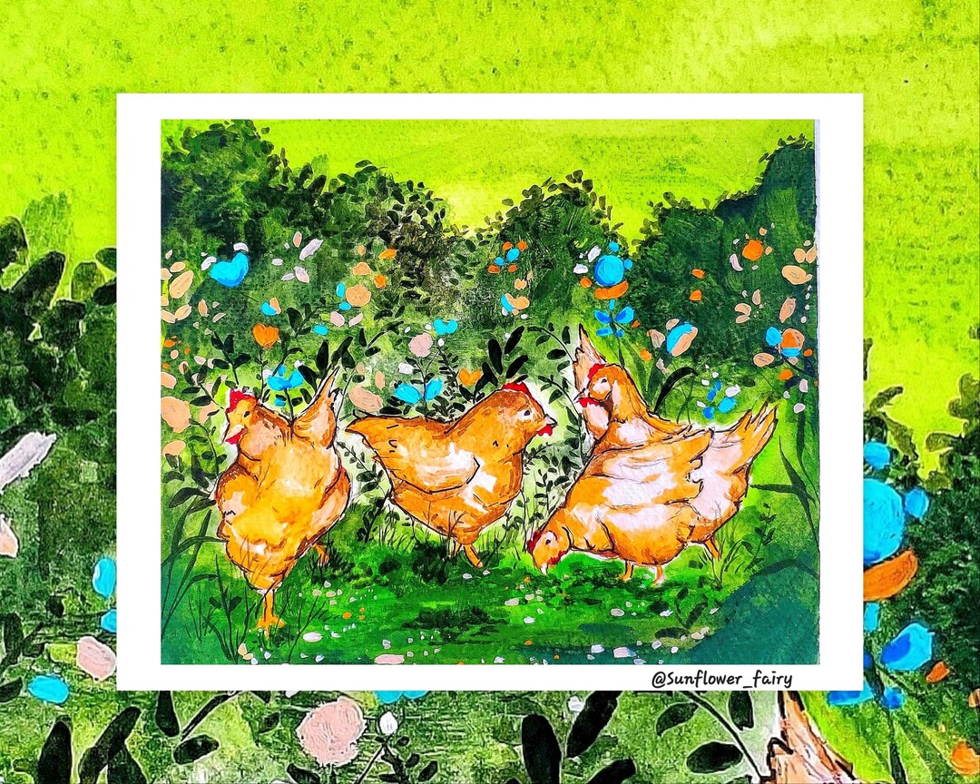 Hand Painted Chicken Art Print| Chicken Print | Gouache Prints - Etsy