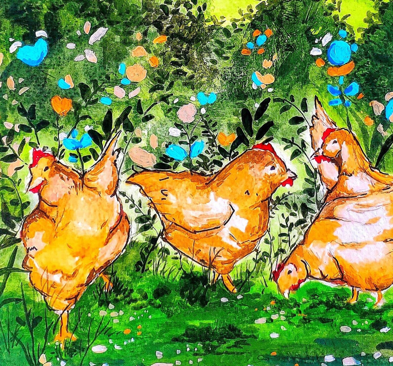 Hand Painted Chicken Art Print| Chicken Print | Gouache Prints - Etsy