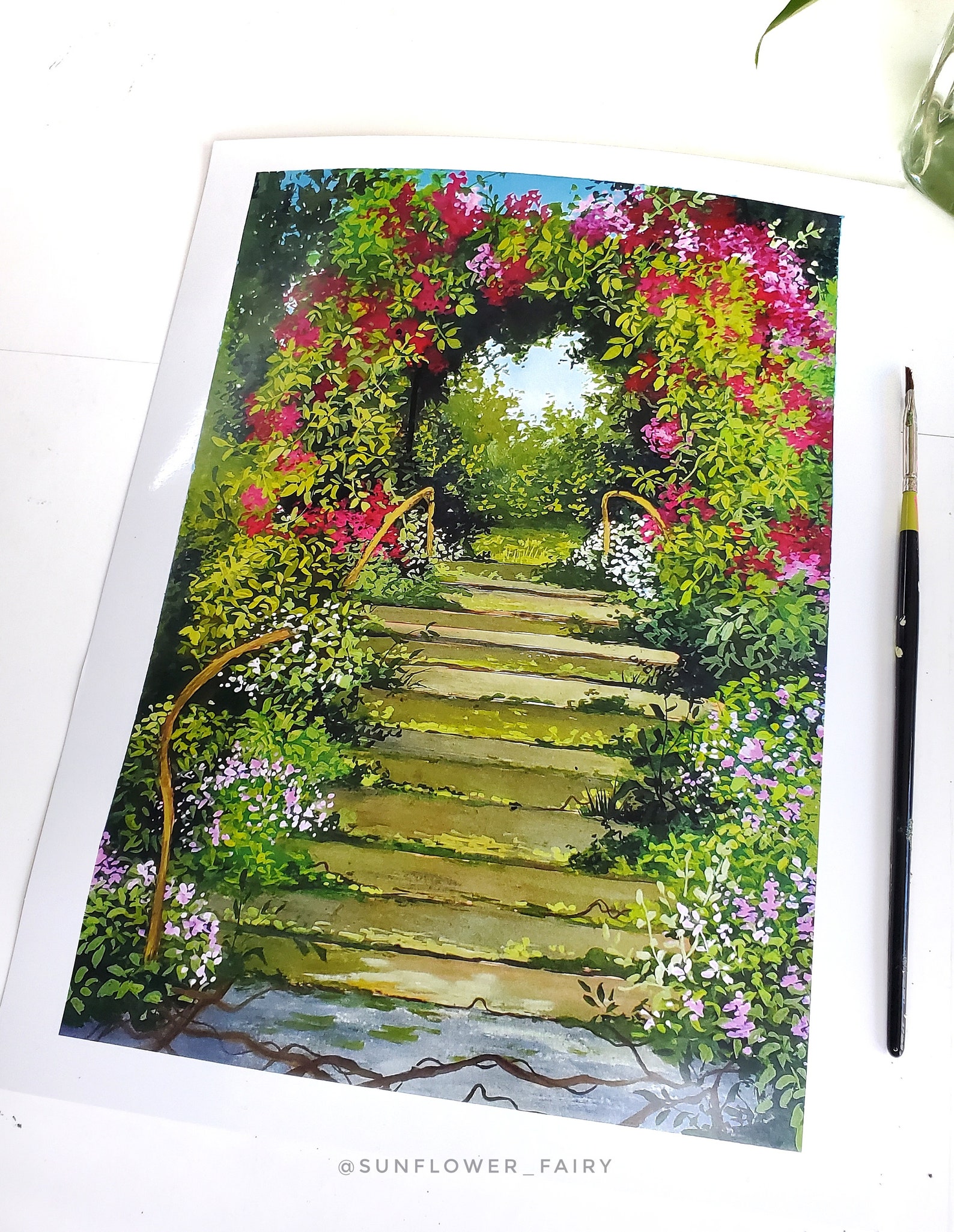 Hand Painted Overgrown Steps, Nature Art, Gouache Painting, Overgrown ...