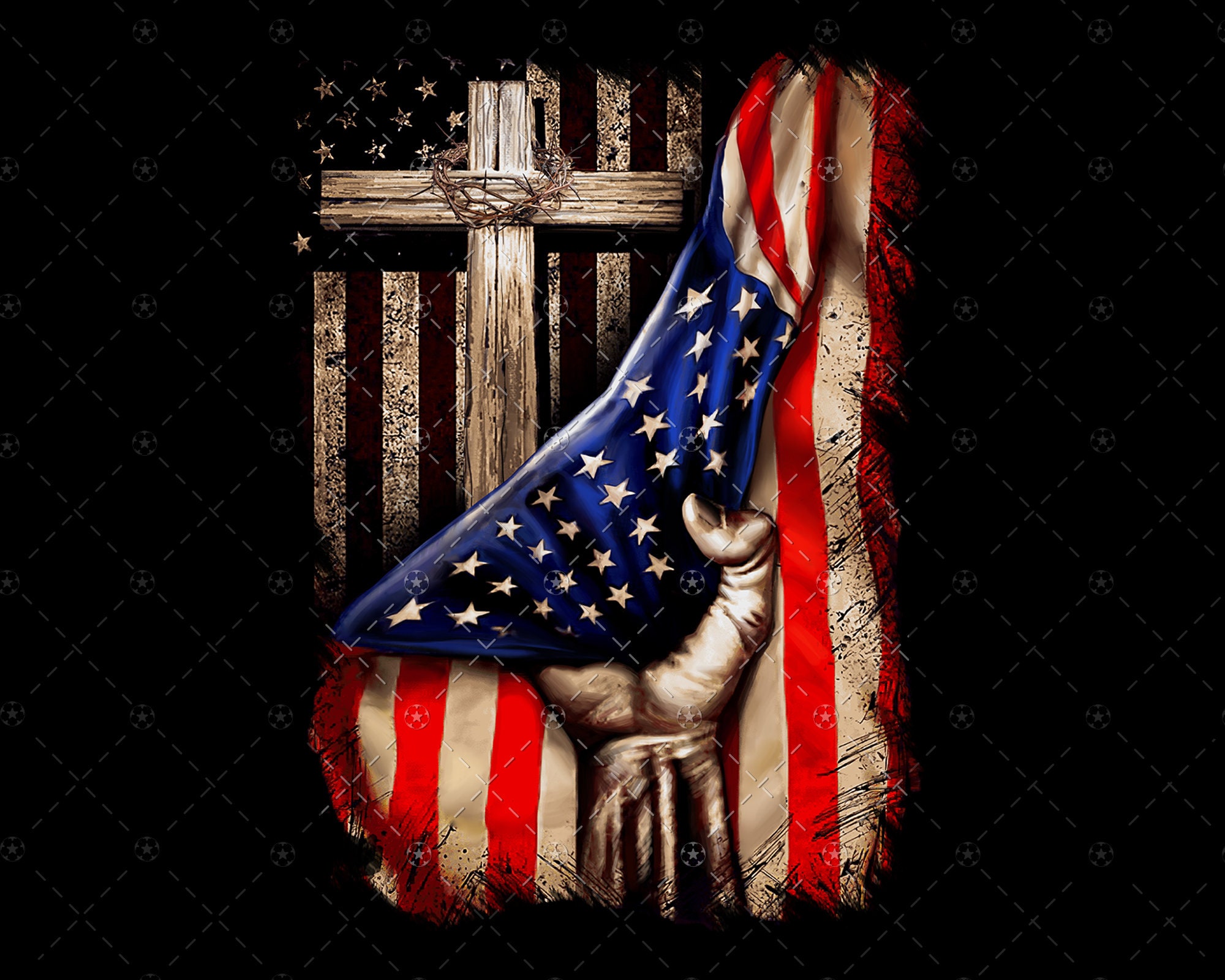 God Jesus Christ Proud USA Flag Cross Behind American png/ | Etsy