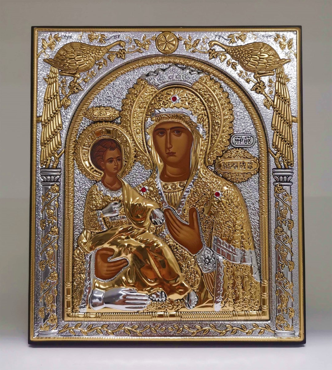Virgin Mary Three-handed Silver Christian Orthodox Icon / Greek ...