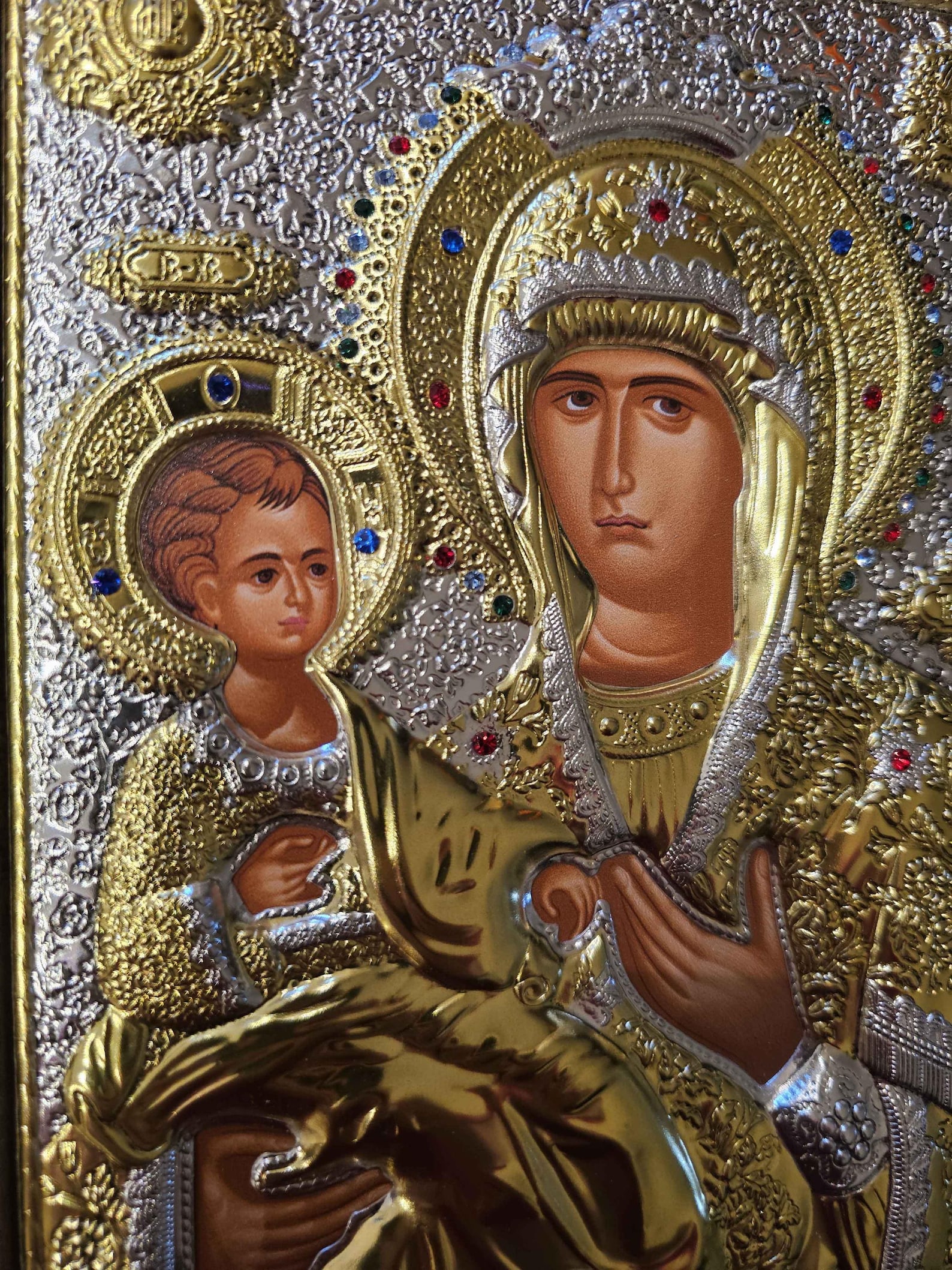 Virgin Mary Three-handed Silver Christian Orthodox Icon / Greek ...