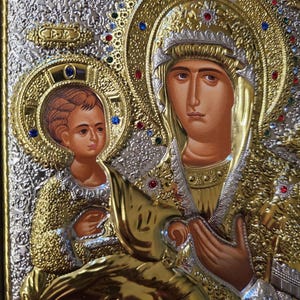 Virgin Mary Three-handed Silver Christian Orthodox Icon / Greek ...
