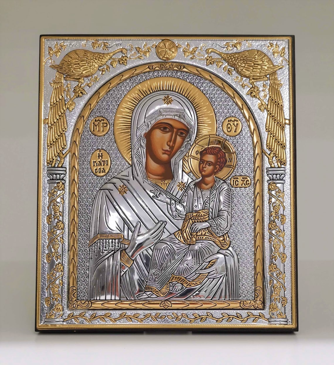 Virgin Mary the Healer Giatrissa Silver Christian Orthodox Icon / Greek ...