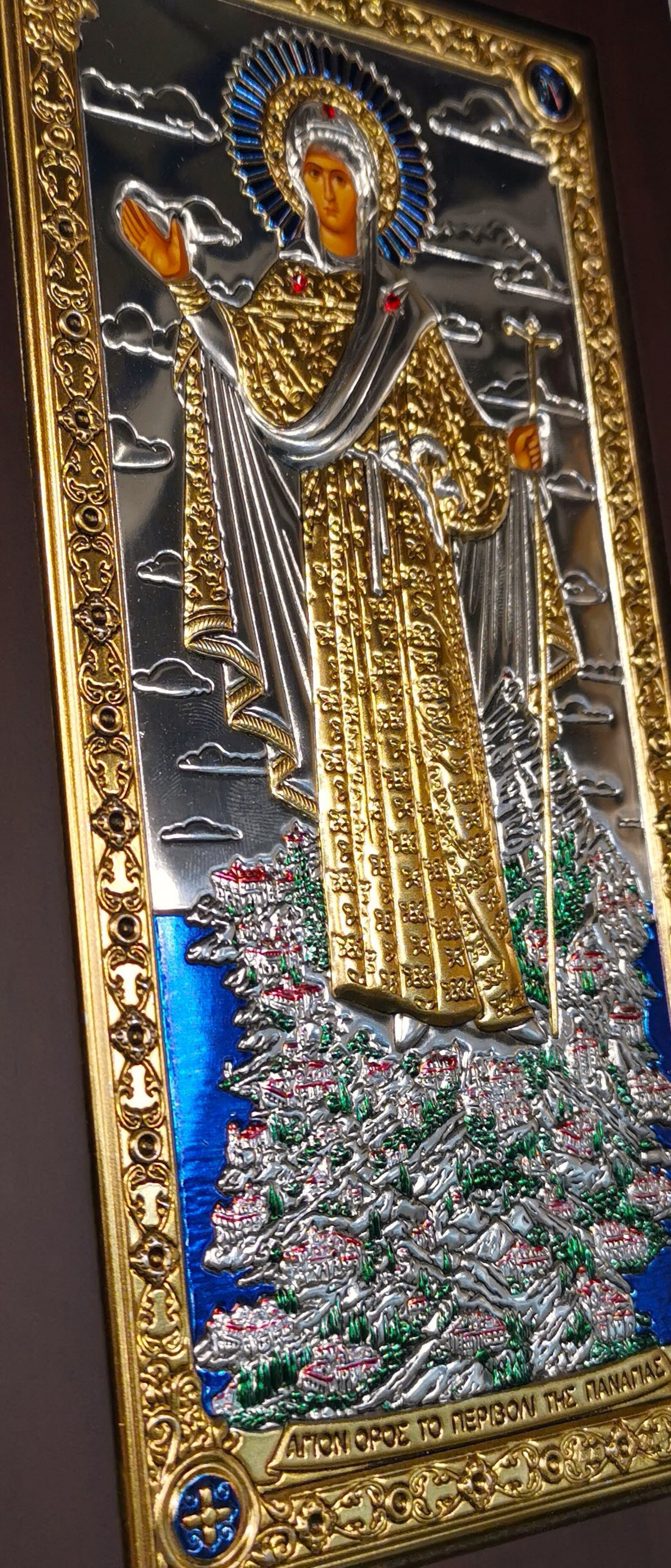 Virgin Mary of Mount Athos Silver Christian Orthodox Icon / Greek ...