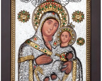 Virgin Mary of Pochayiv Silver Christian Orthodox Icon / Greek / Handmade - Etsy