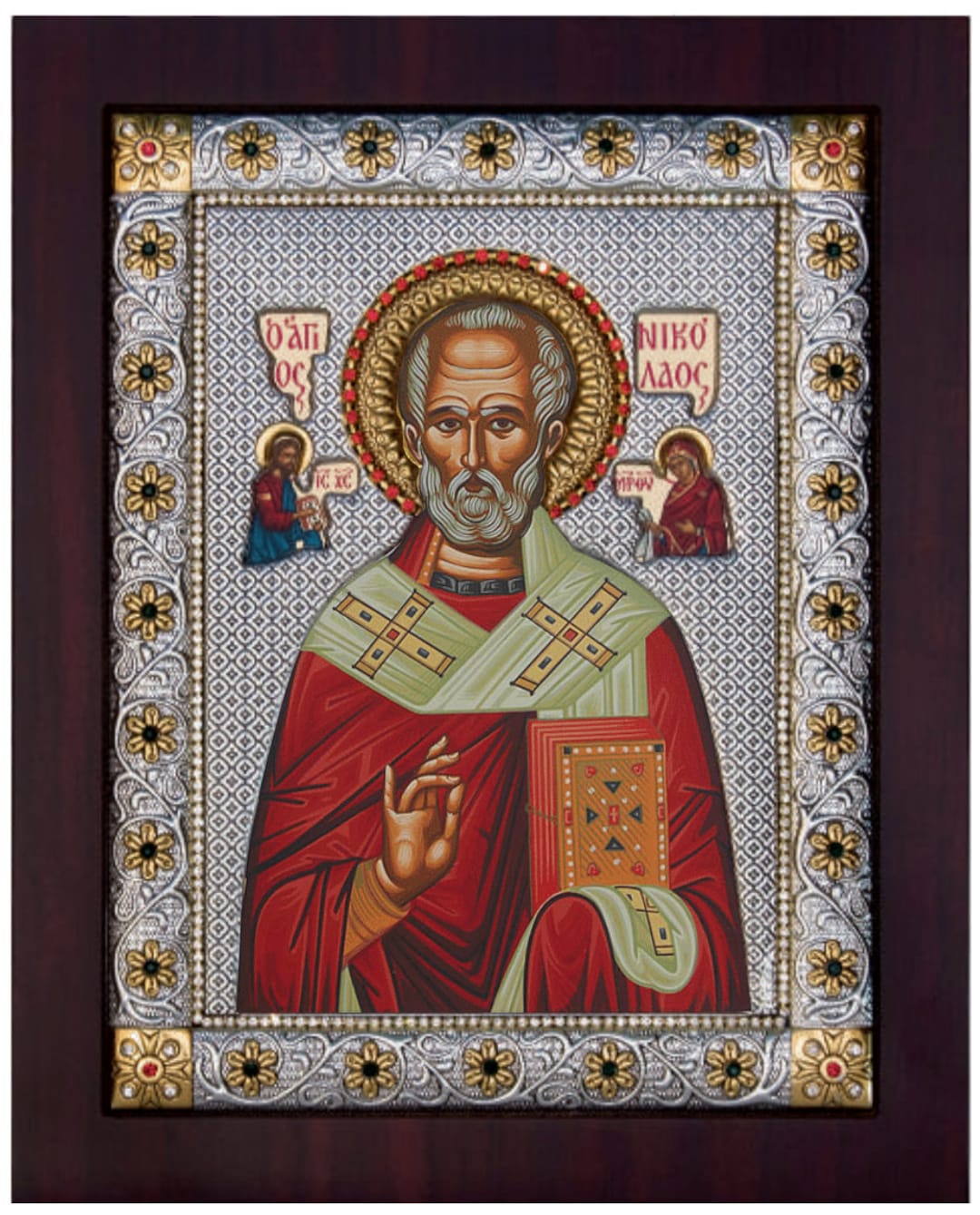 Saint Nicholas Nikolay Classic Theme Byzantine Silver Orthodox Icon ...